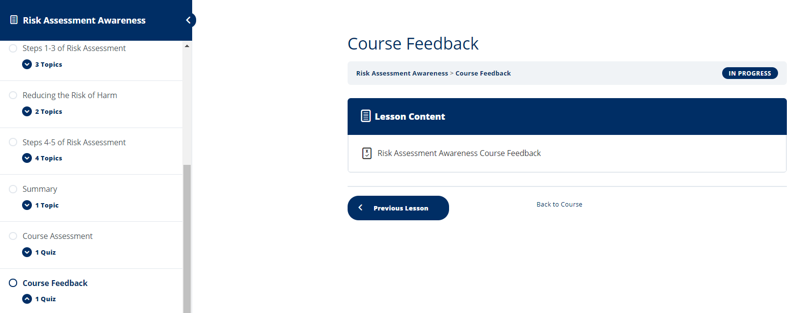 Course Feedback Screen Shot - Compliance Standard Group